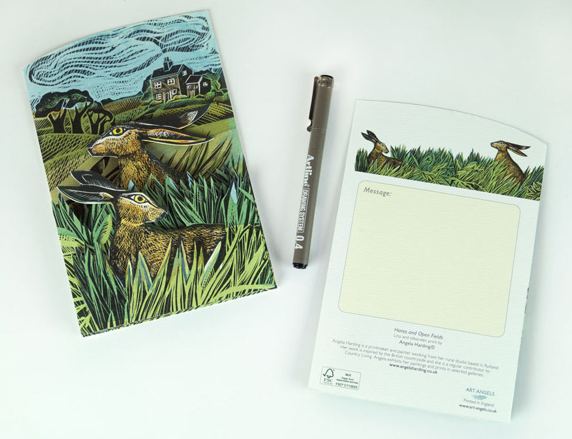 ANGELA HARDING GREETING CARDS Hares Open Fields 3D CONCERTINA CARD – We ...
