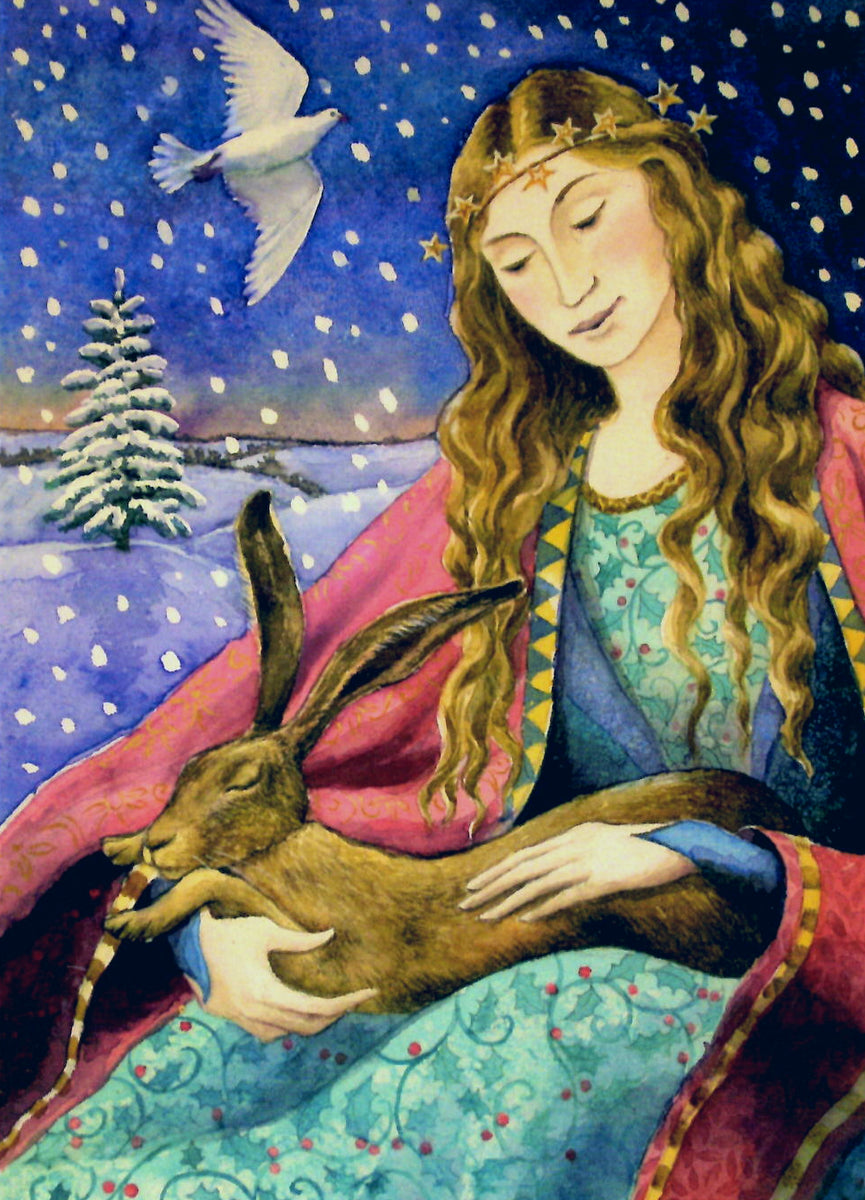 YULE XMAS GREETING CARD Peace at Yule PAGAN GODDESS HARE WENDY ANDREW ...