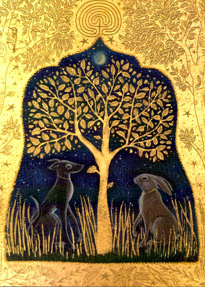 PAGAN WICCAN GREETING CARD Two Magicians TREE OF LIFE HARE HANNAH ...